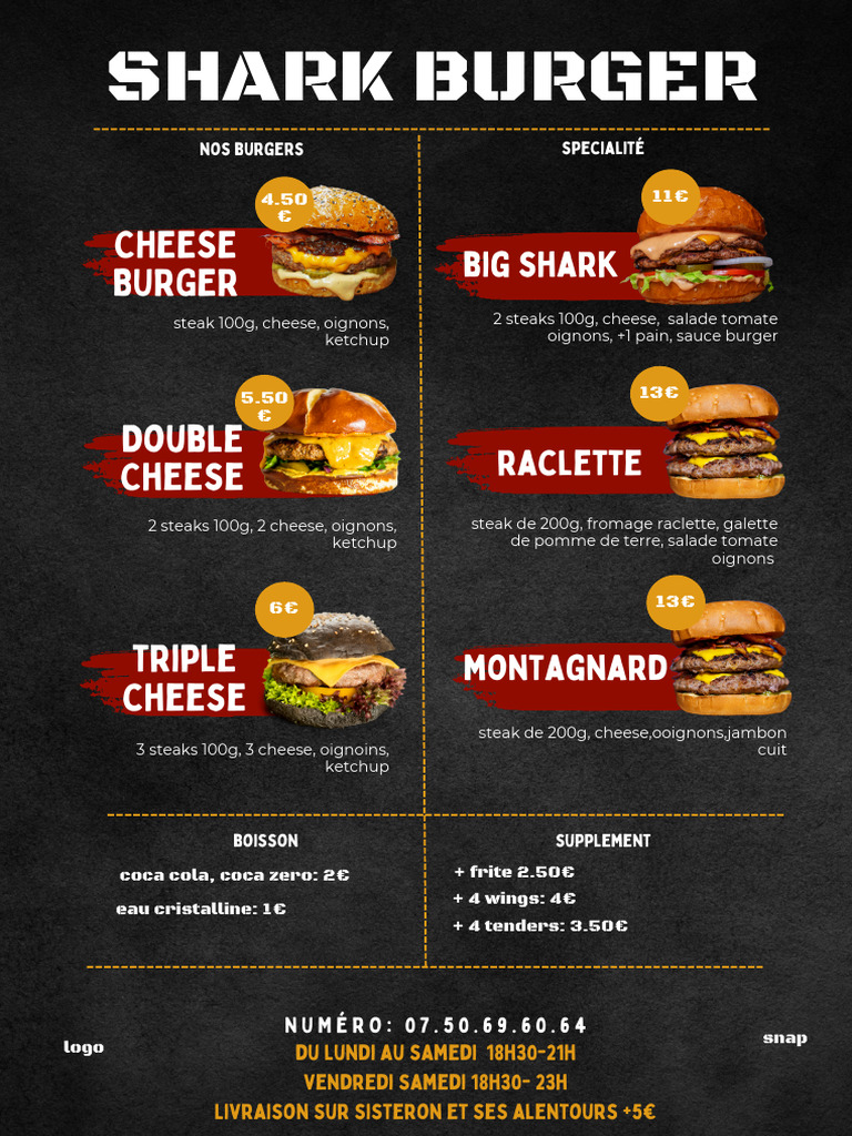 Menu des Burgers Shark | PDF