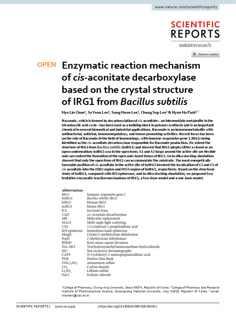 Enzymatic Reaction Mechanism of Cis Aconitate Decarboxylase Based On ...