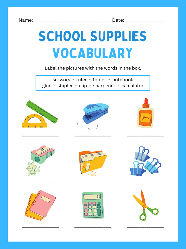 School Supplies Vocabulary Worksheet | PDF