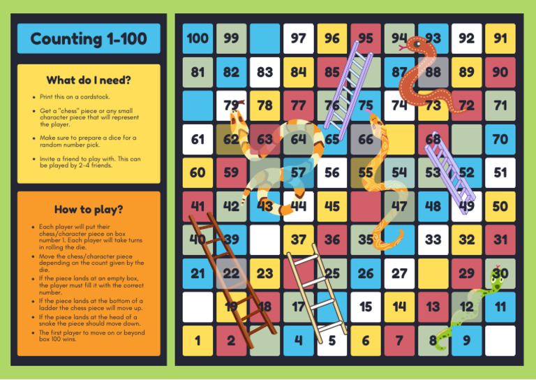 Colorful Number Sense Snakes and Ladders Worksheet | PDF