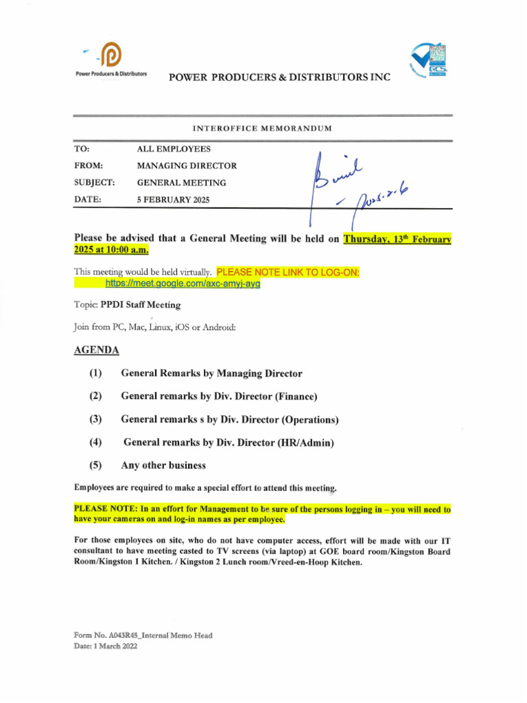 General Staff Meeting Pdf