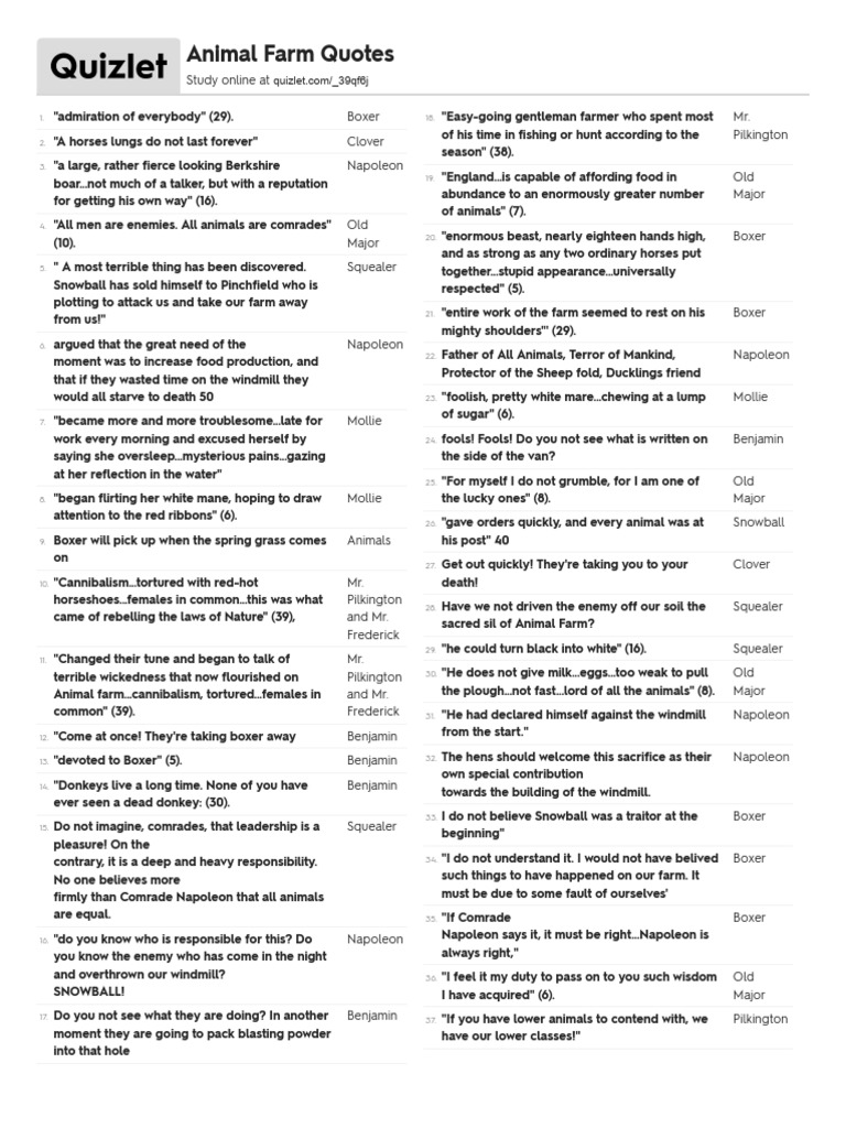 Animal Farm Quotes - Quizlet | PDF