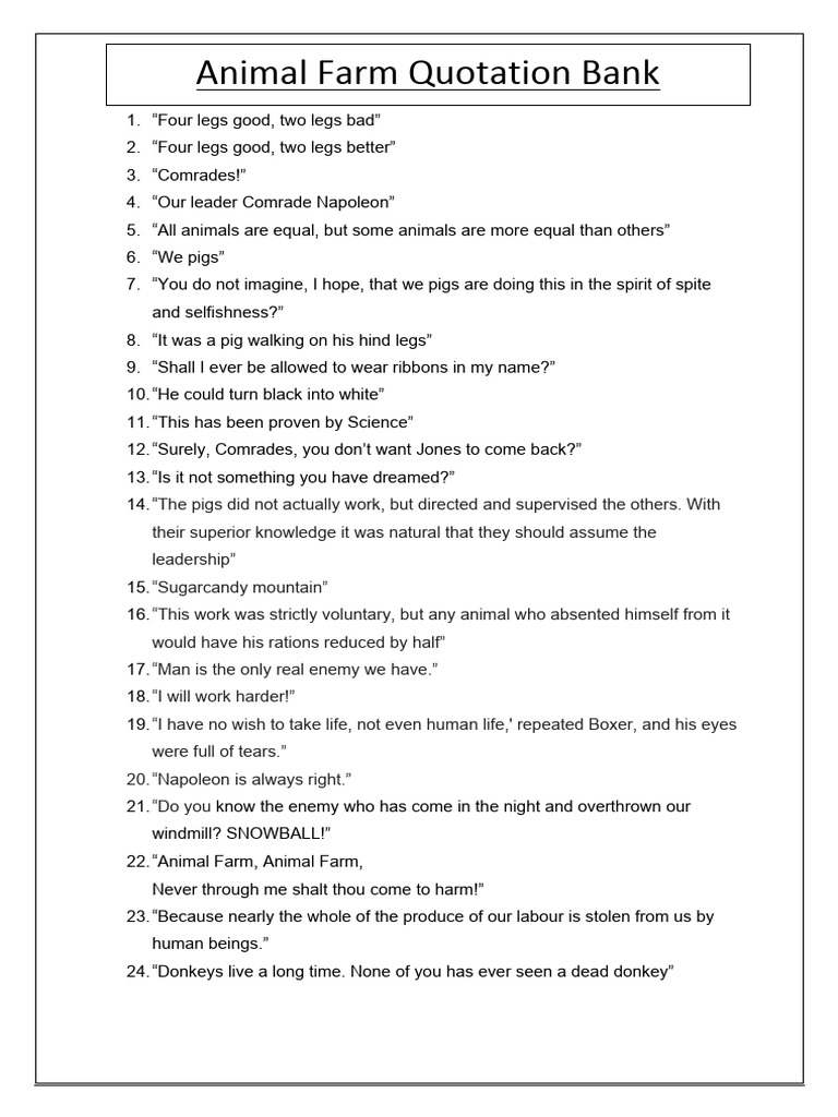 Animal Farm Key Quotes Compilation | PDF