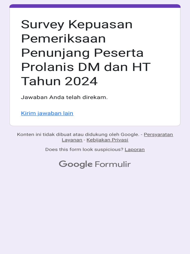 Survey Kepuasan Pemeriksaan Penunjang Peserta Prolanis DM Dan HT Tahun 2024 | PDF