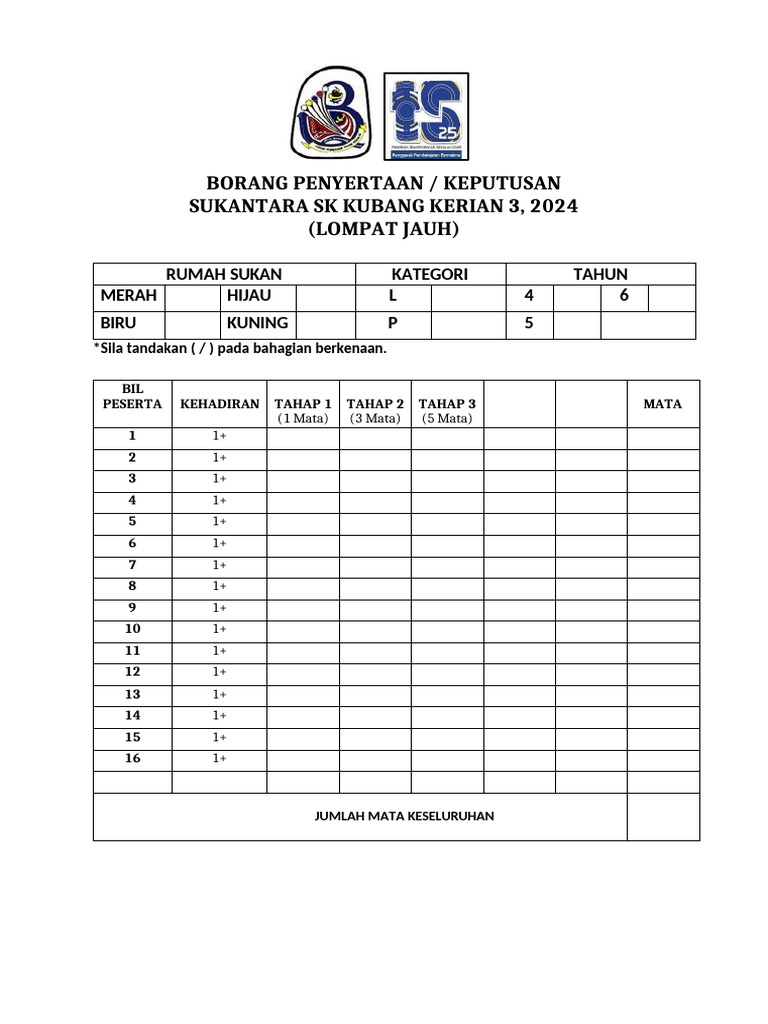 Borang Sukantara Balapan 2024 | PDF