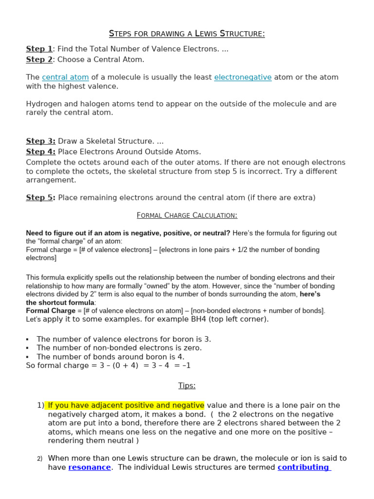 Steps For Drawing A Lewis Structure | PDF