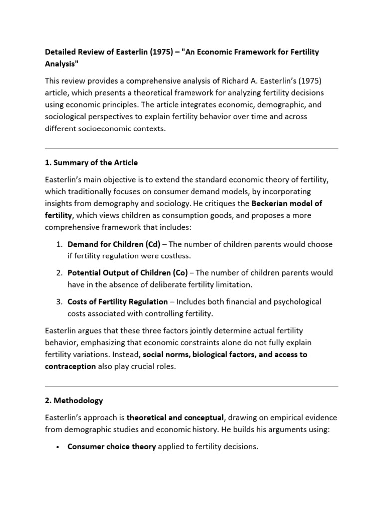 Easterlin's Economic Framework for Fertility | PDF | Economics | Fertility