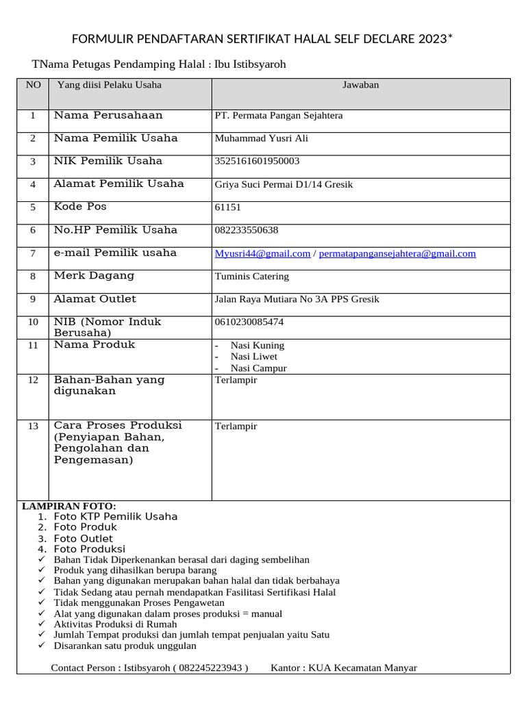 Form Sertifikasi Halal | PDF
