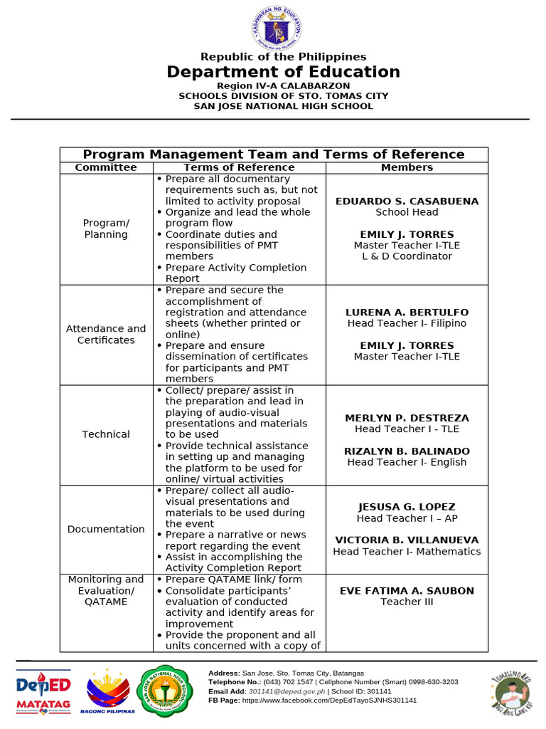 San Jose National High School PMT Guide | PDF