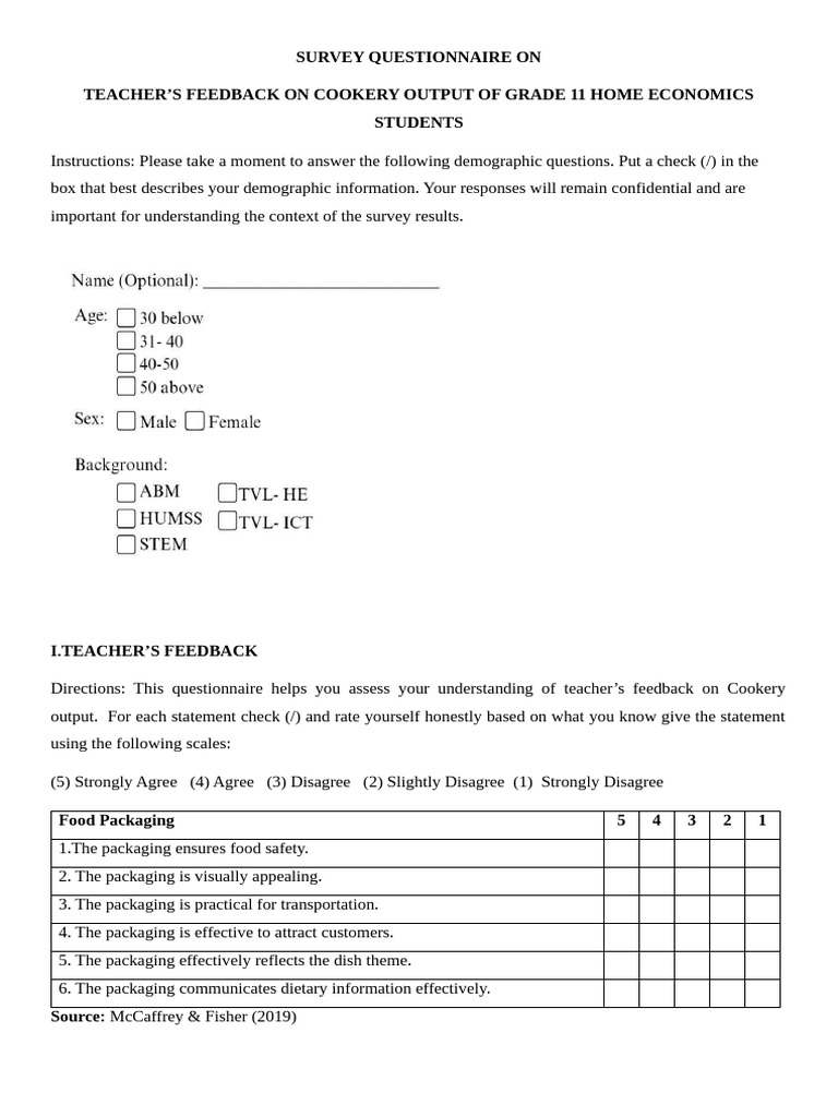 Survey Questionnaire Group 6 | PDF | Cooking