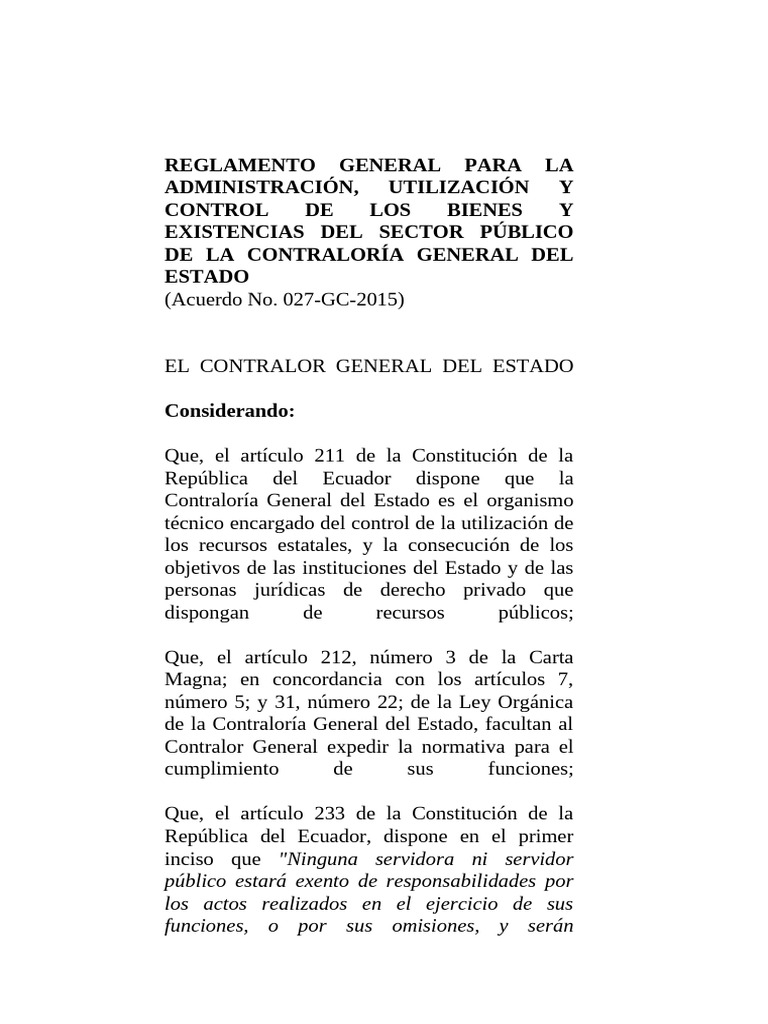 Reglamento de Bienes Del Sector Publico Actualizado A Octubre Del 2015 | PDF | Regulación ...