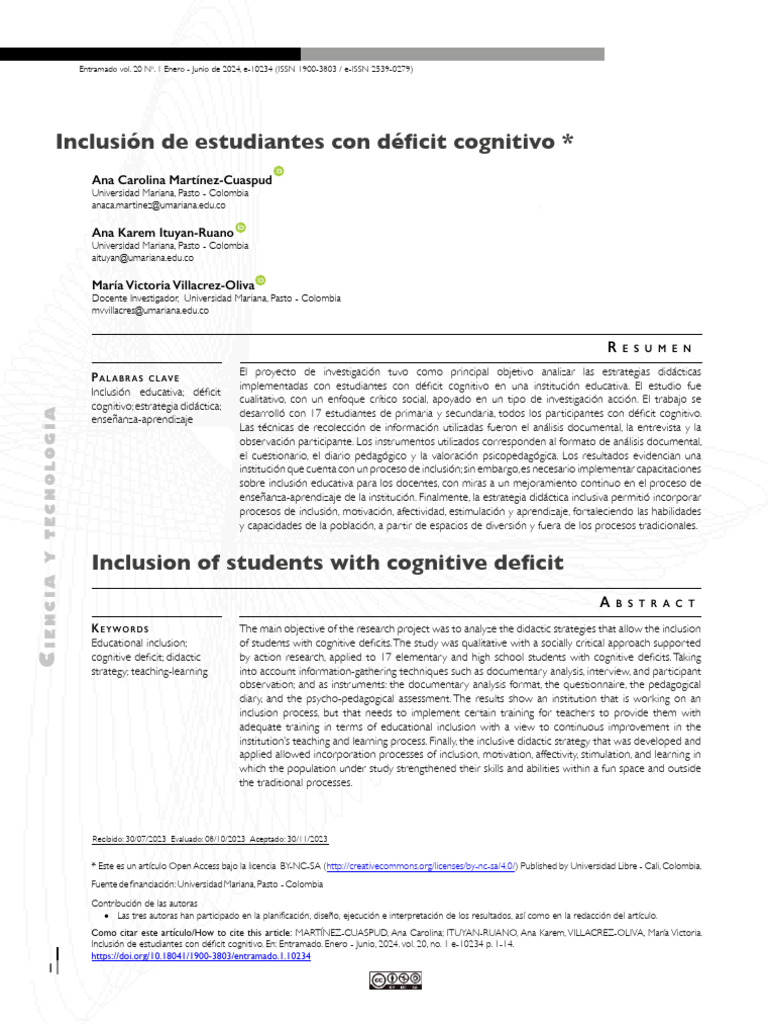 Inclusion de Estudiantes Con Deficit Cognitivo | PDF | Inclusión ...