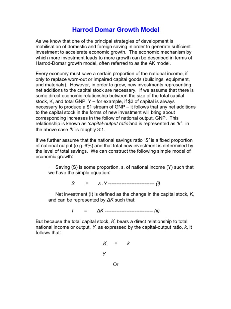Harrod Domar Growth Model | PDF | Finance & Money Management