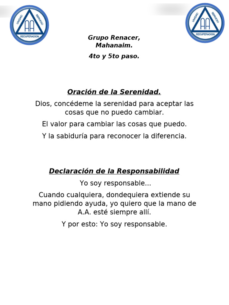 Oración de La Serenidad | PDF