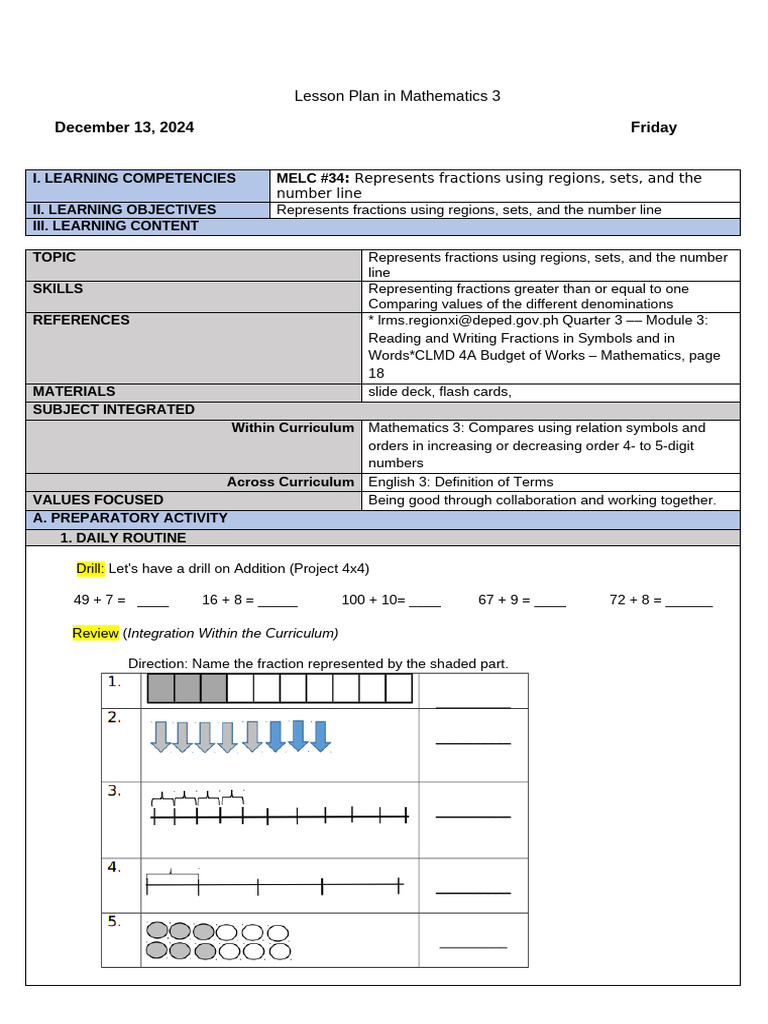 Math Lesson Plan: Understanding Fractions | PDF | Curriculum ...