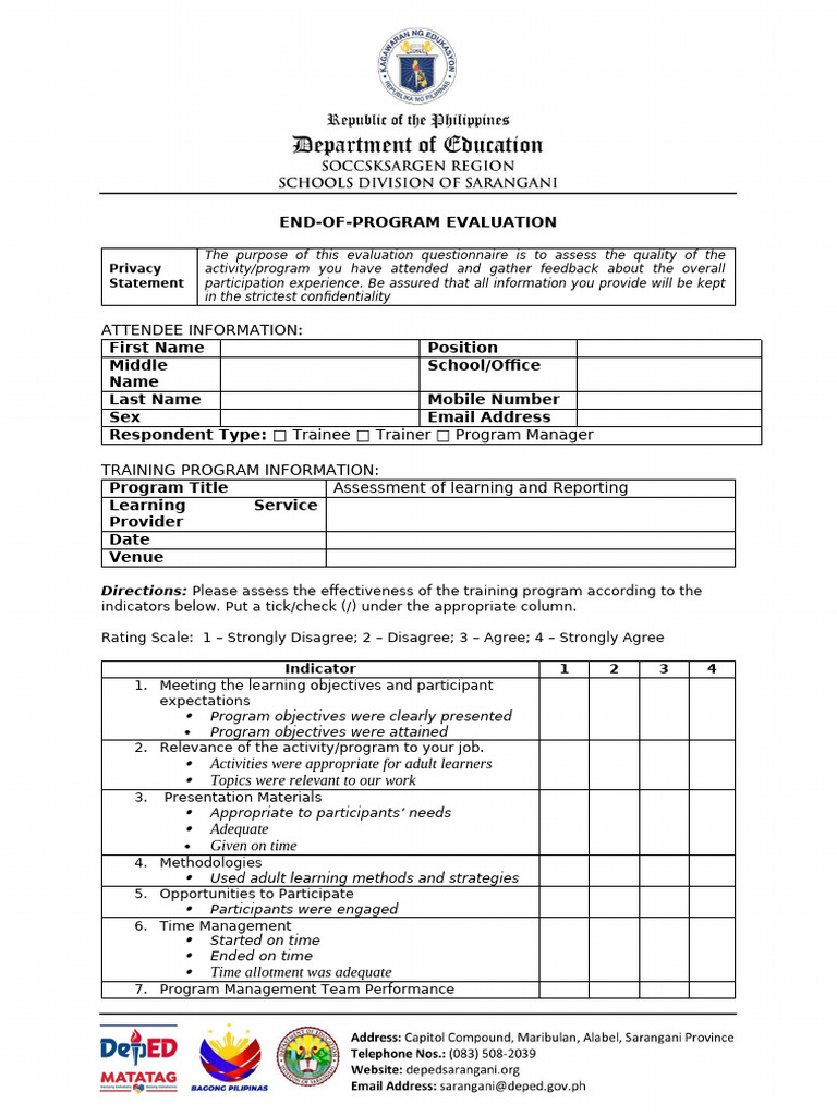 End-of-Program-Evaluation | PDF | Learning | Evaluation