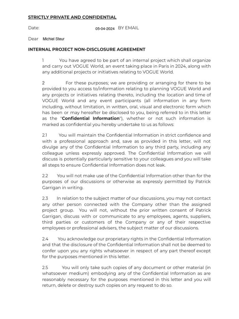 International Employee Confidentiality Rider 3.2.24 | PDF ...