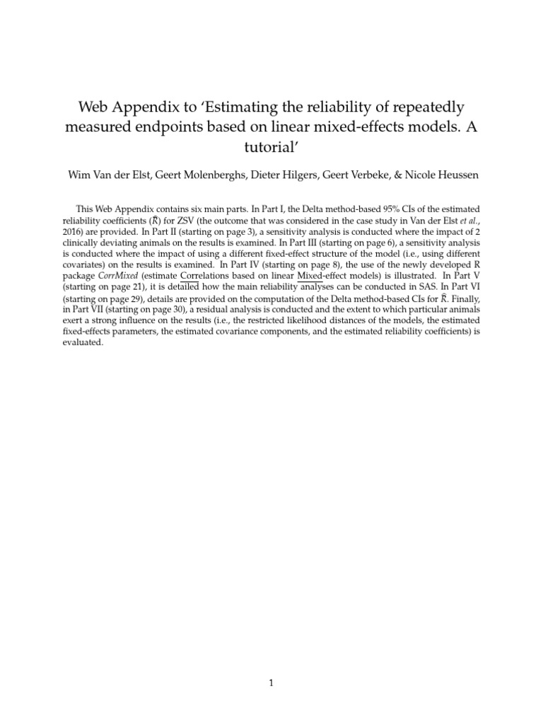 Van Der Elst Et Al 2016. Estimating The Reliability of Repeatedly ...