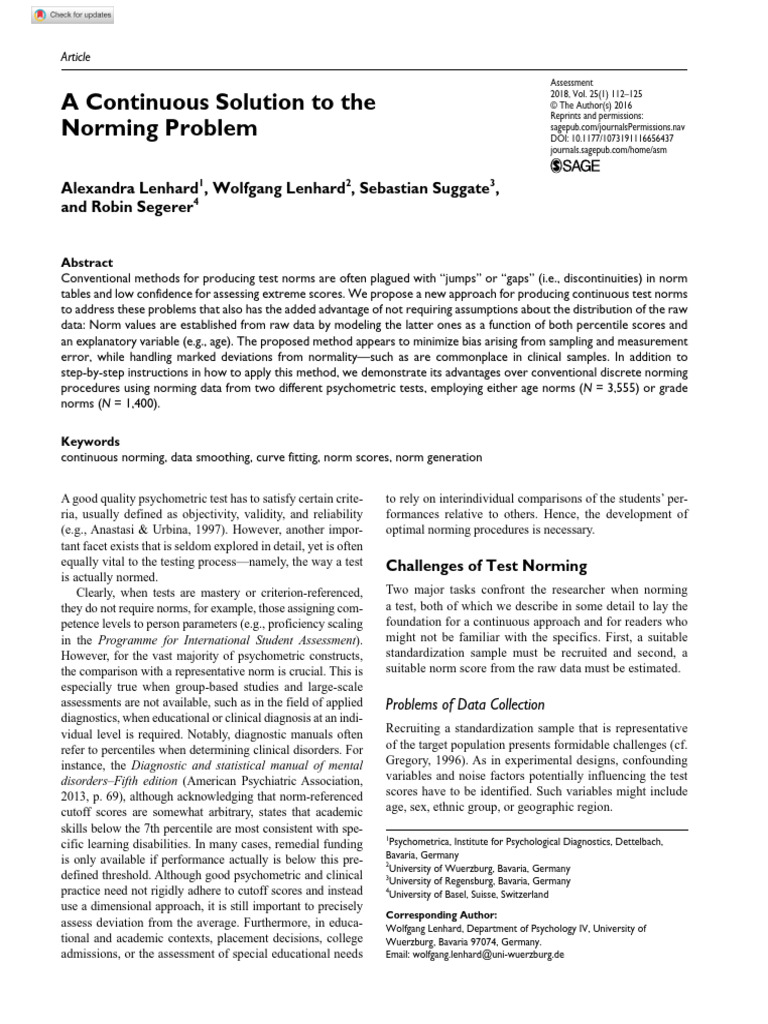Lenhard, 2019. a Continuous Solution to the Norming Problem | PDF | Standard Deviation ...