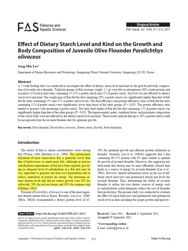 Lee - 2011 - Effect of Dietary Starch Level and Kind To Juvenile R P ...