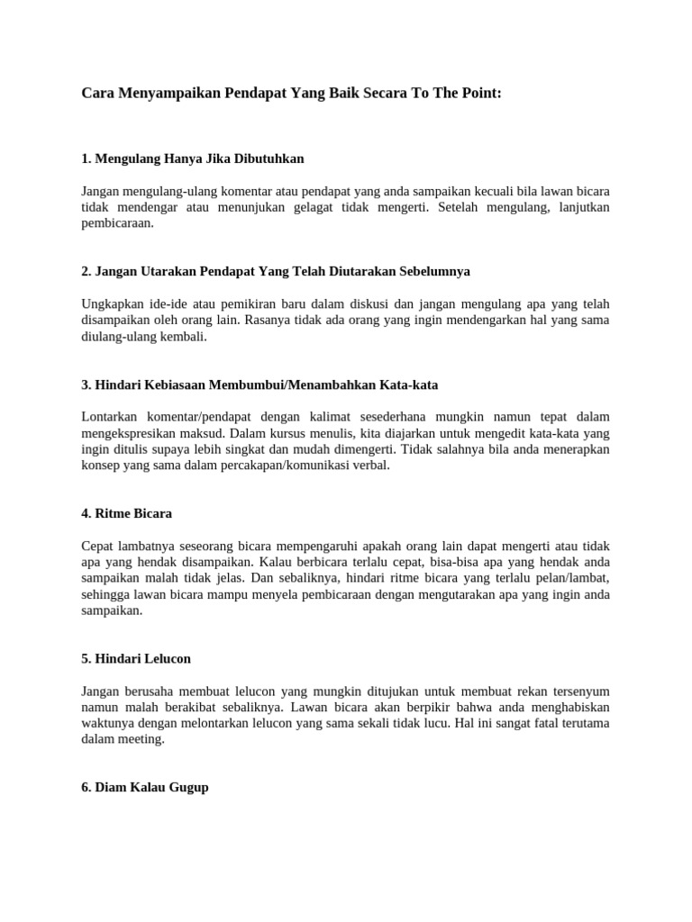 Cara Menyampaikan Pendapat Yang Baik Secara To The Point | PDF