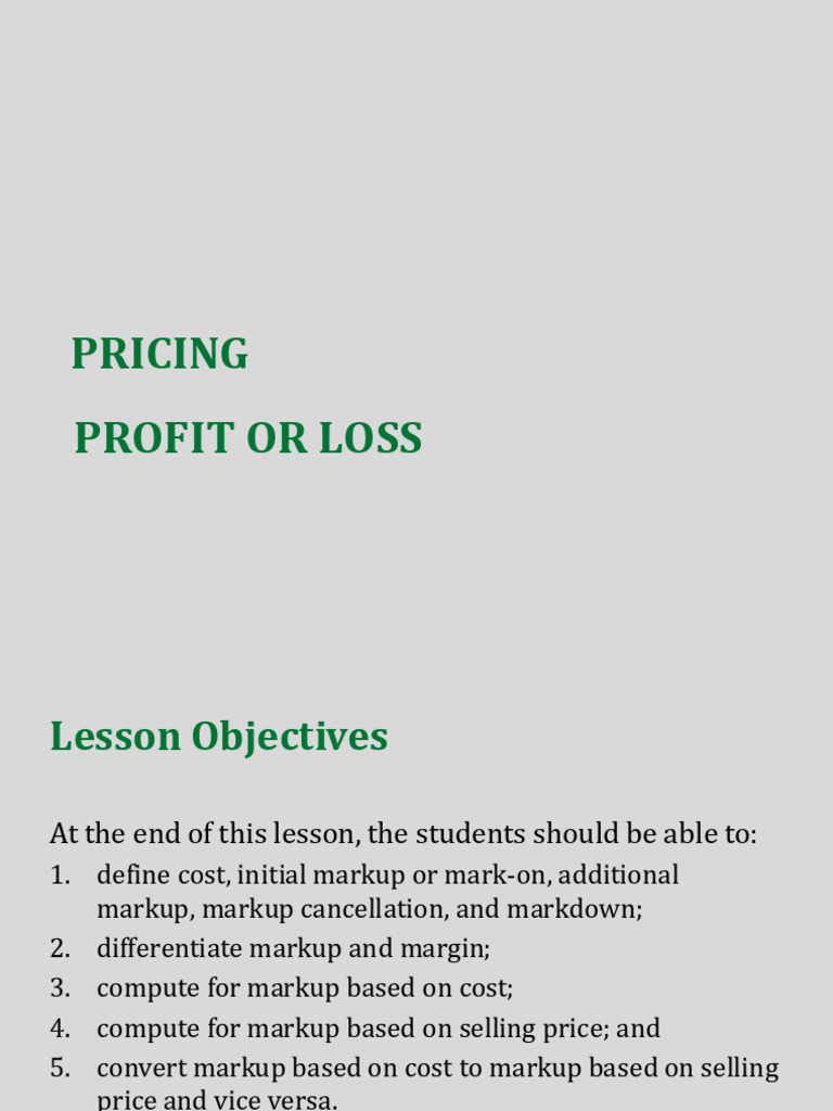 7 Pricing Profit and Loss | PDF | Expense | Profit (Economics)