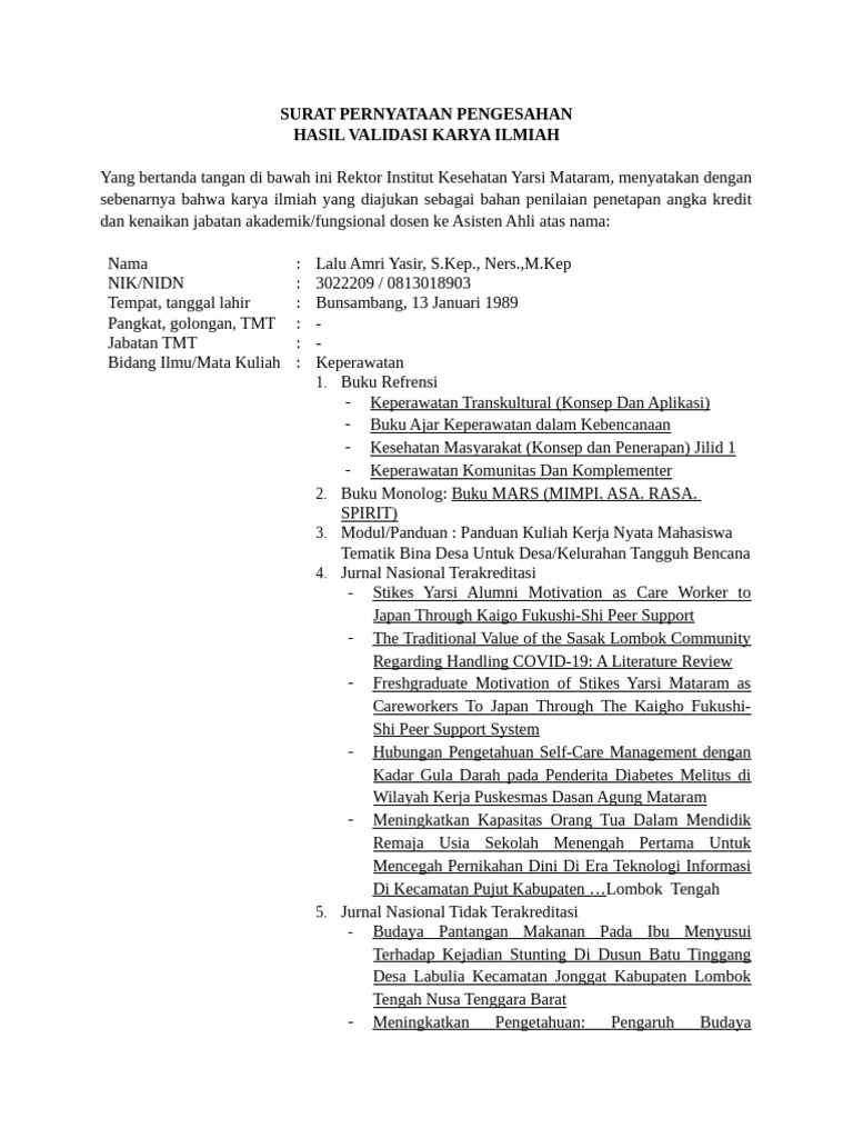 Surat Pengesahan Karya Ilmiah Dosen | PDF