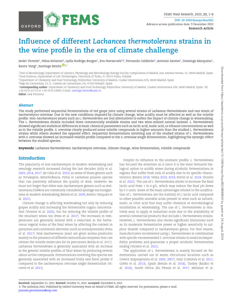 Impact of Lachancea on Wine Profiles | PDF | Winemaking | Food Science