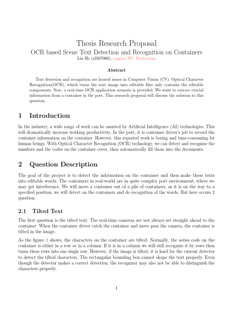 Thesis Research Proposal | PDF | Optical Character Recognition | Image Segmentation
