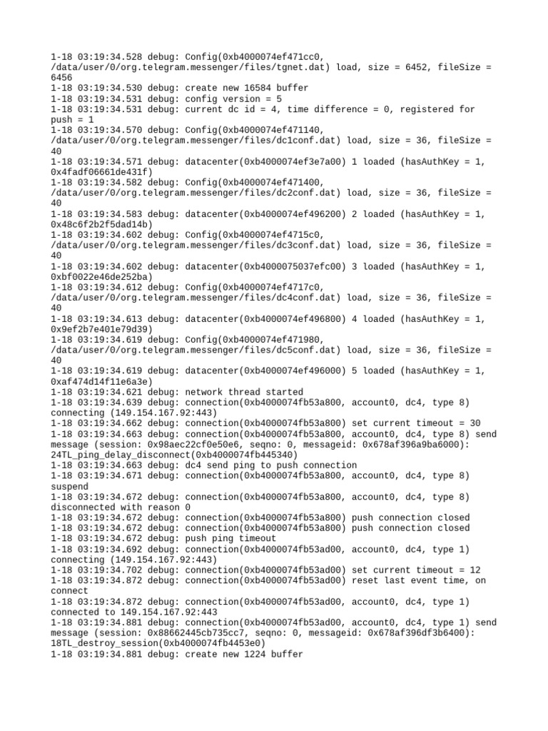 Telegram Debug Log Analysis | PDF | Software | Computer Architecture