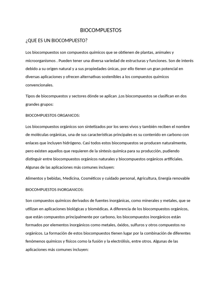 BIOCOMPUESTOS | PDF | Compuestos orgánicos | Biomoléculas