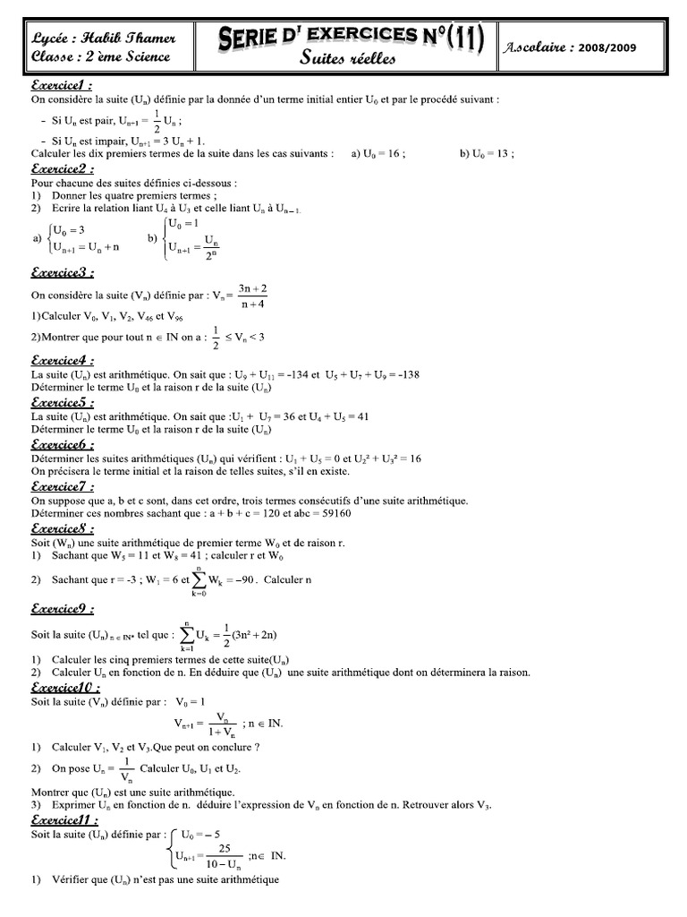 Exercices sur les Suites Arithmétiques et Géométriques | PDF ...