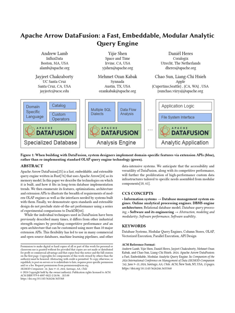 DataFusion Query Engine SIGMOD 2024-FINAL | PDF | Databases | Apache Spark