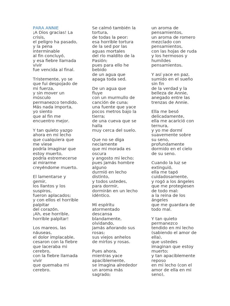 Poema "Para Annie" de Edgar Allan Poe | PDF