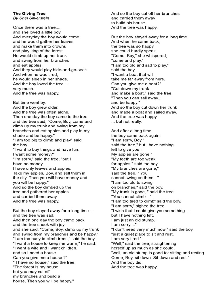 Analyzing "The Giving Tree" Poem | PDF