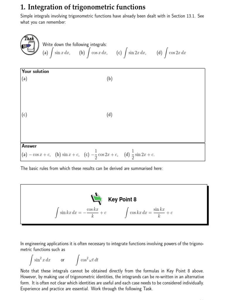 Integration Of Trigonometric Functions Pdf Integral Trigonometric Functions