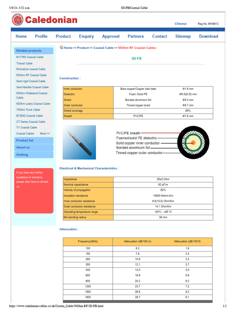 5D-FB Coaxial Cable | PDF | Coaxial Cable | Electrical Equipment