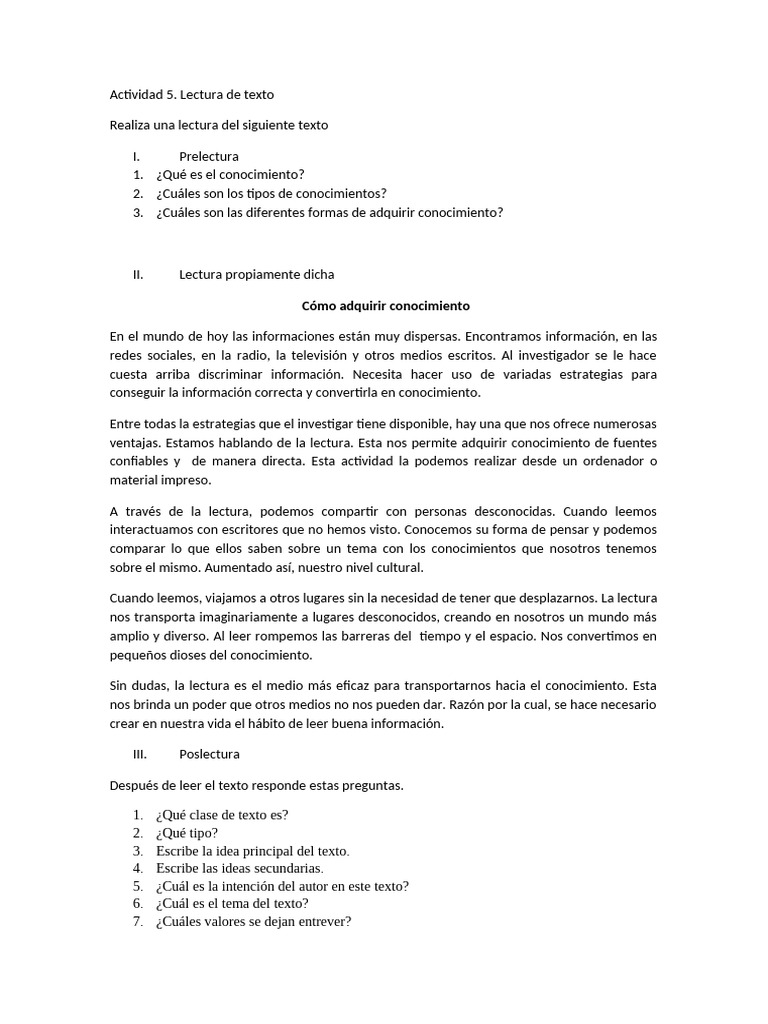 Actividad 5. Lectura de Texto | PDF | Conocimiento | Información