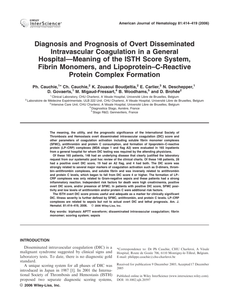 American J Hematol - 2006 - Cauchie - Diagnosis and prognosis of overt disseminated ...