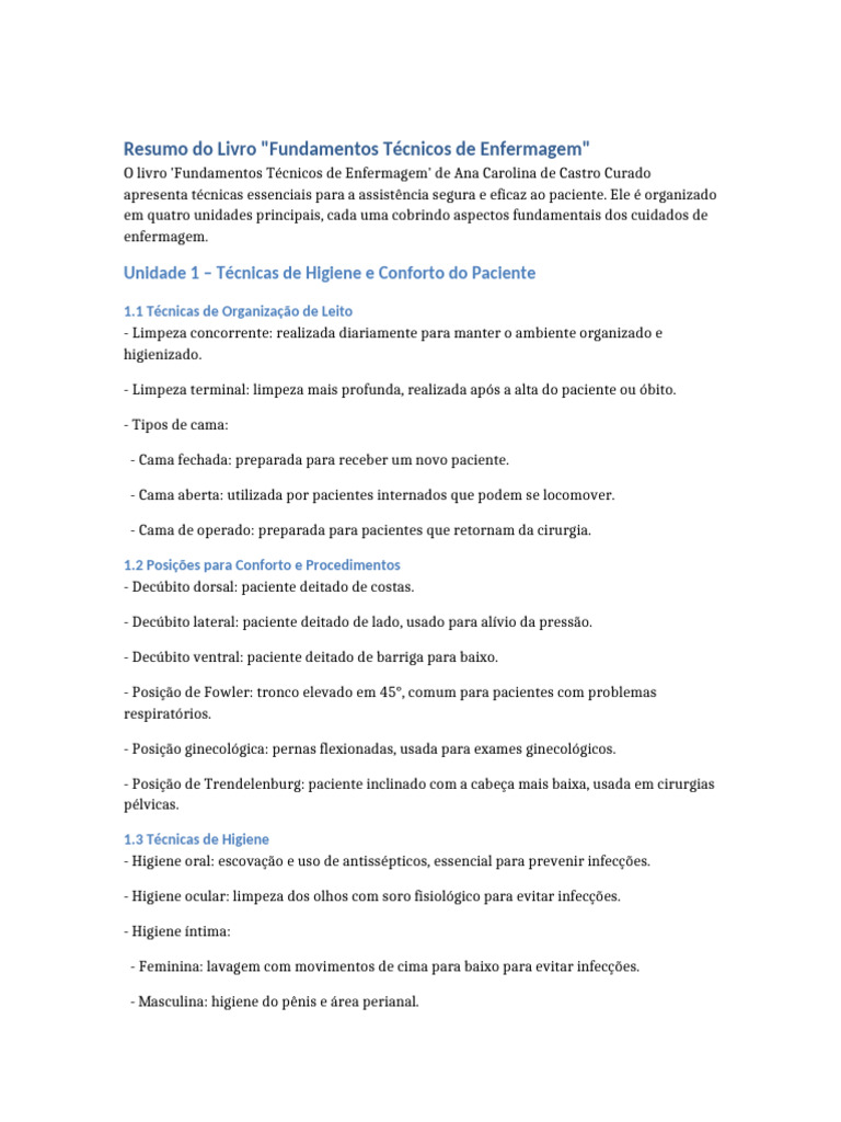 Resumo Fundamentos Tecnicos Enfermagem Pdf Enfermagem Remédio