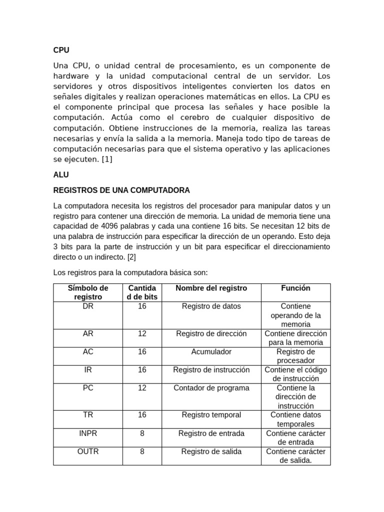 Cpu, Alu, Registros | PDF | Unidad Central de procesamiento | Poco
