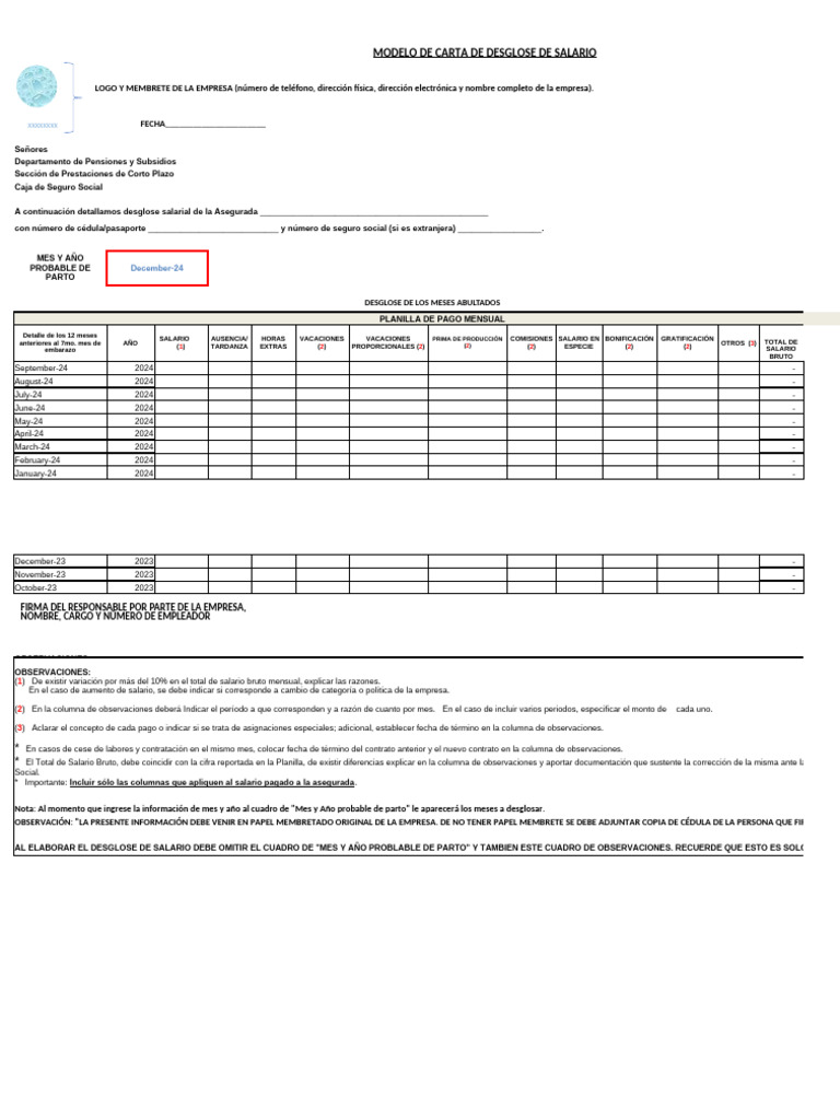 Formato Desglose Salario | PDF | Salario | Economias