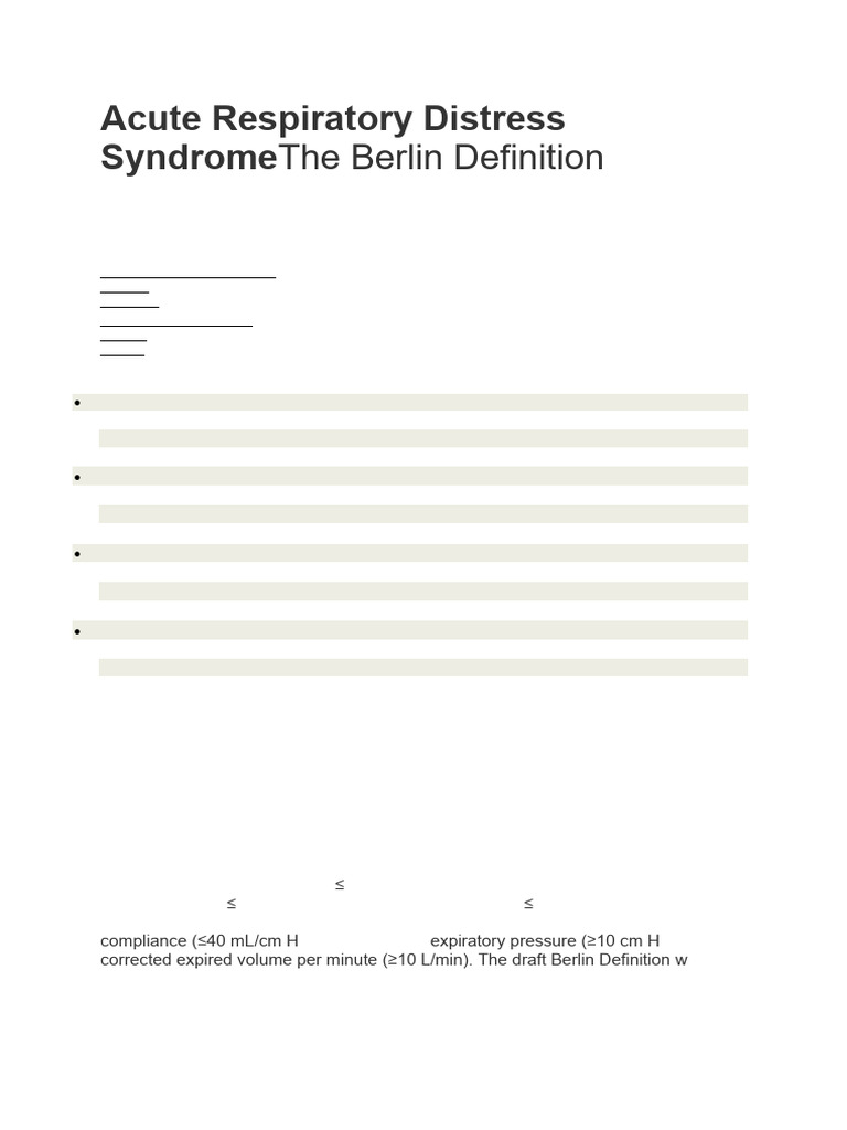 Berlin Definition of Acute Respiratory Distress Syndrome | PDF ...