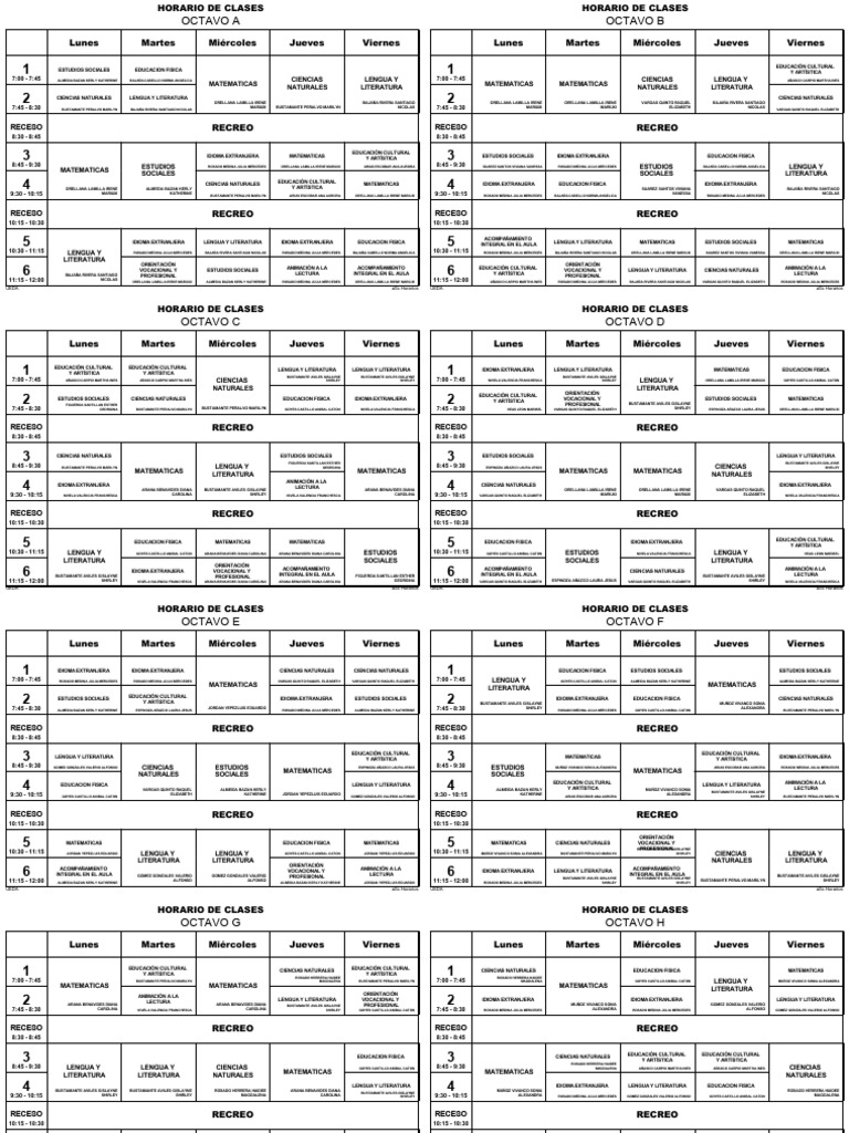 Horarios de Clases para Octavo Grado | PDF