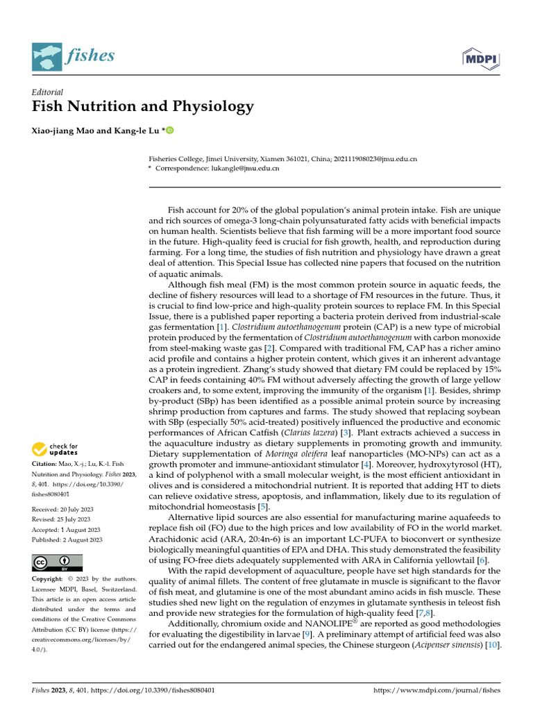 Fish Nutrition and Physiology | PDF | Dietary Supplements | Omega 3 ...
