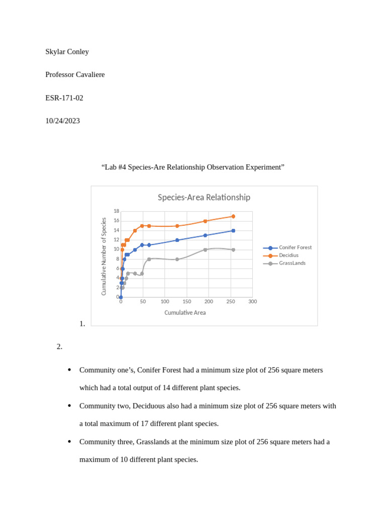 Lab #4 Species Area Relationship Observational Experiment | PDF ...