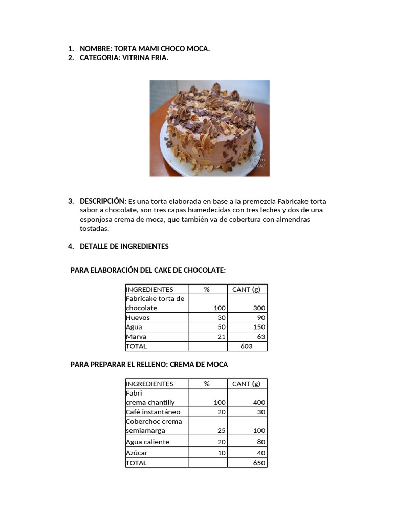 Torta mami Choco Moca | PDF | Chocolate | Alimentos