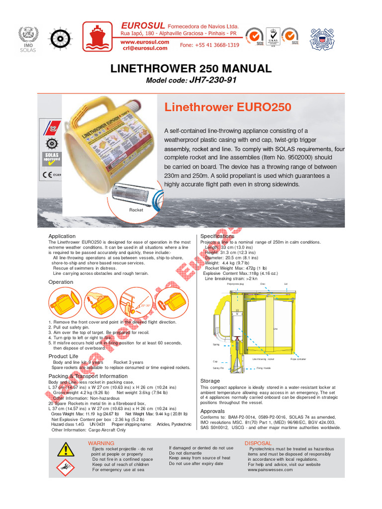 Linethrower 250 Operation Manual | PDF | Rocket | Dangerous Goods