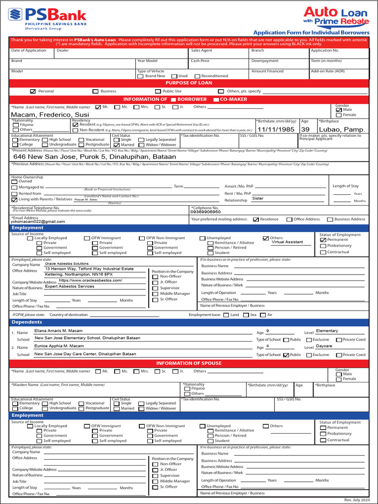 Auto Loan Individual - Rev July 2020 | PDF | Loans | Banks