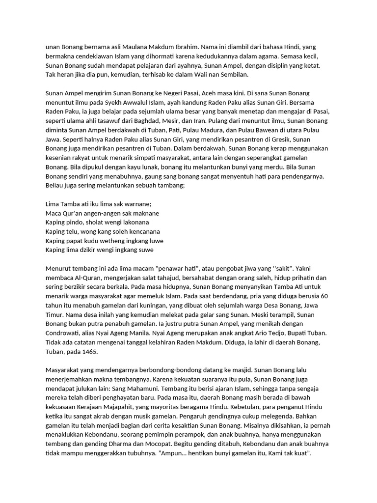 Sunan Bonang Bernama Asli Maulana Makdum Ibrahim | PDF